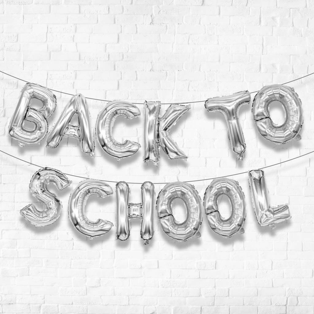 16" Back to School SILVER Alphabet Foil Balloons Banner NO HELIUM / NO