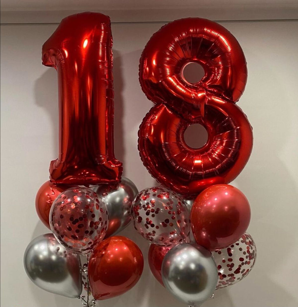 Red number with confetti balloon