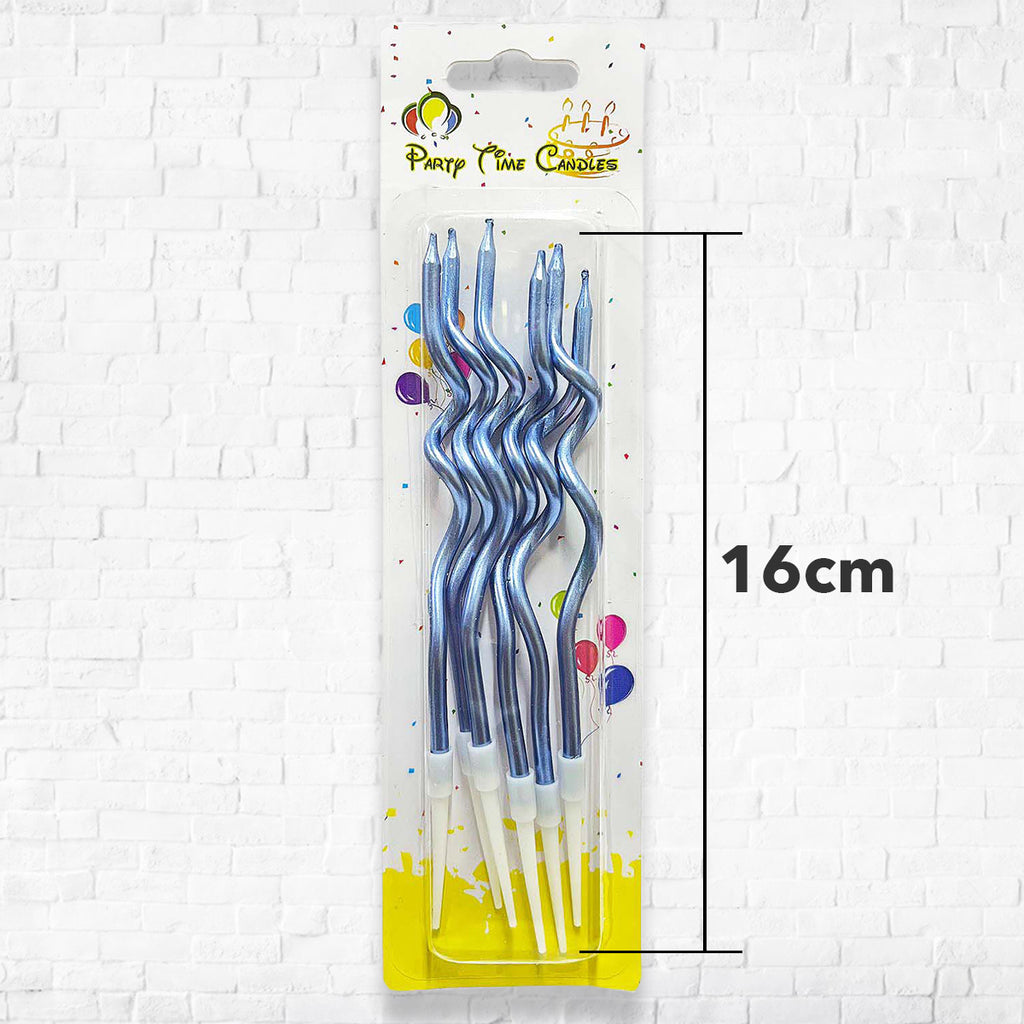 Metallic Curly Spiral Birthday Candles Blue -6pcs