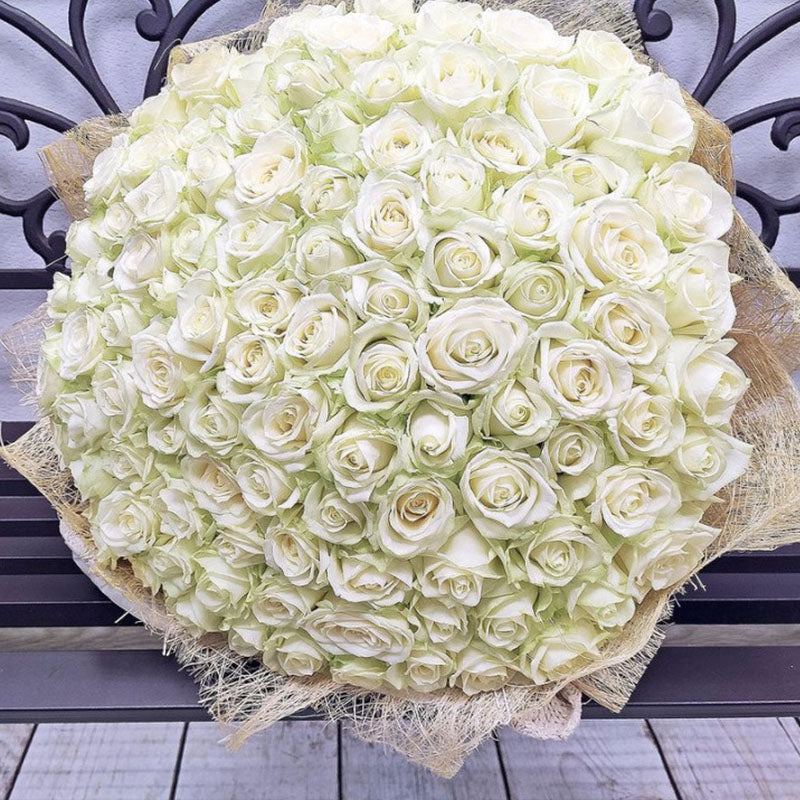 Gracious Purity White Roses Fresh Flower Hand Bouquet - Valentines Flo