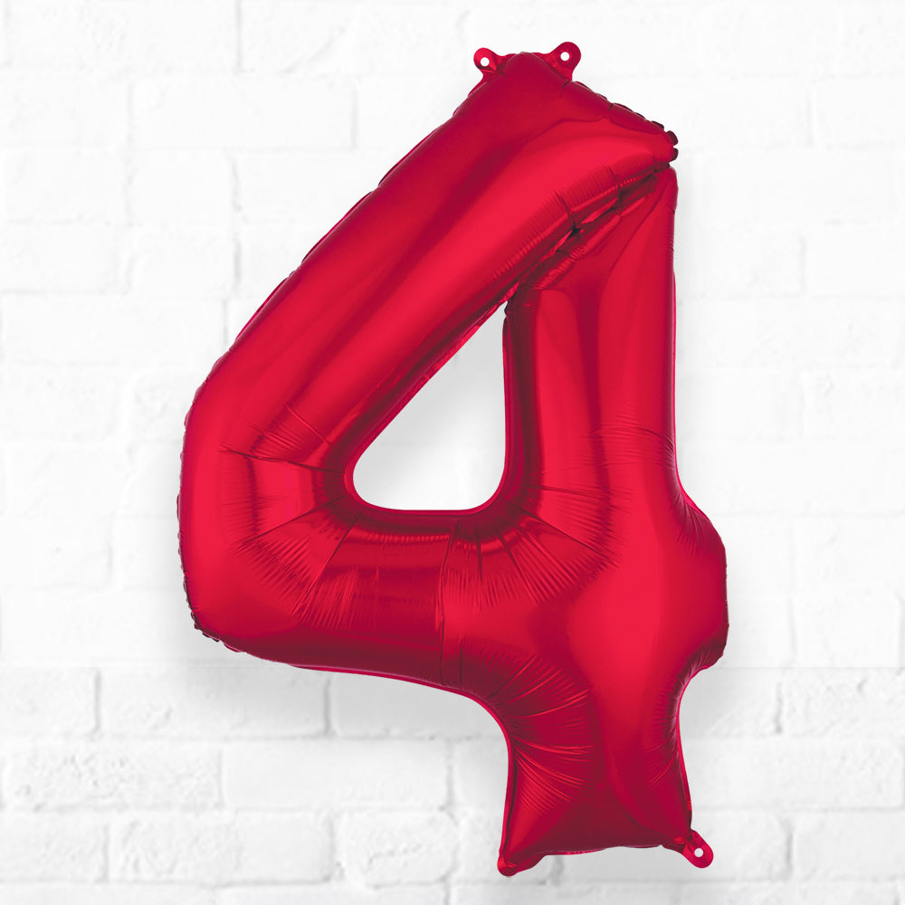 Number Foil Number Four Red - Helium Filled