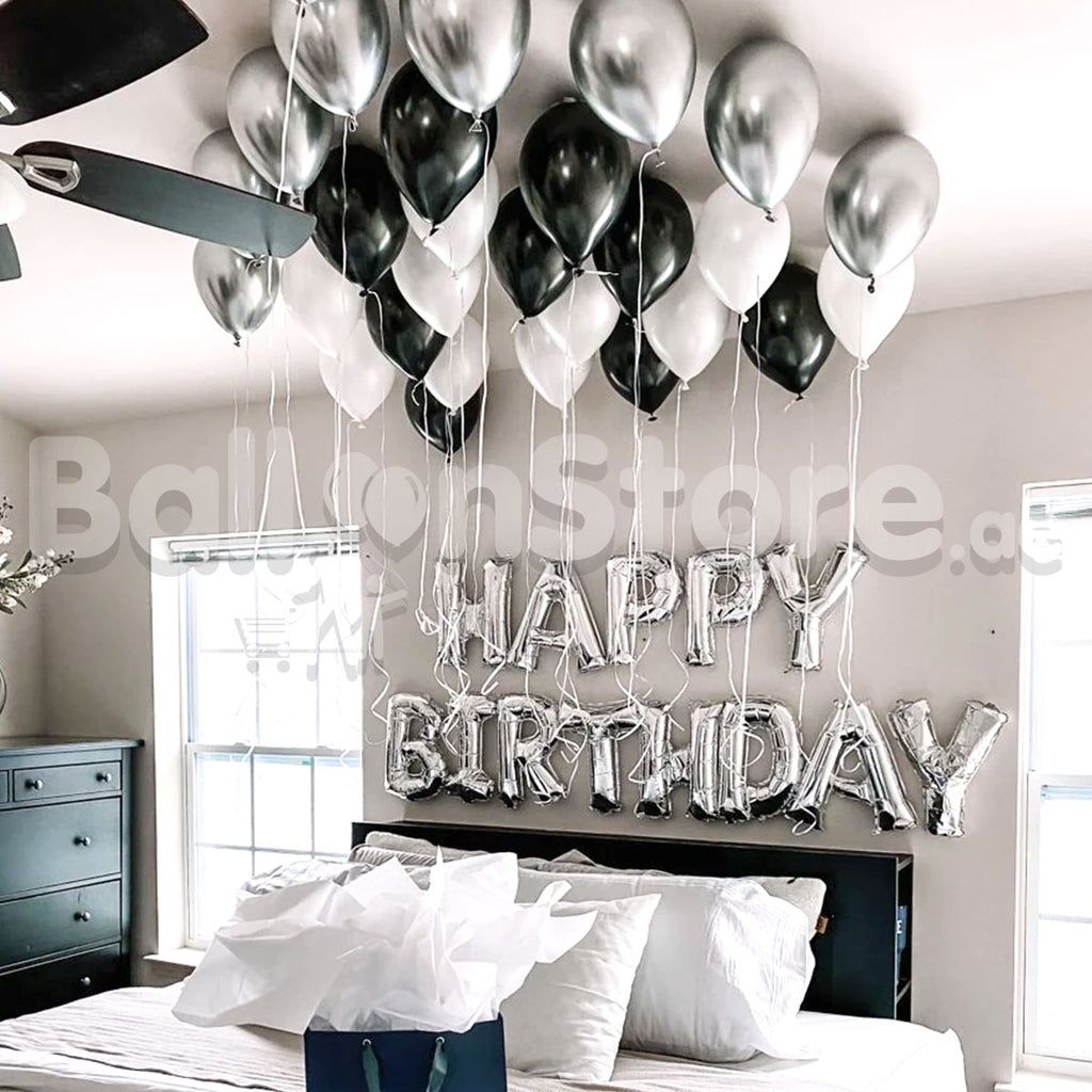 Silver, White & Black Small Party Set-up Balloon Set 4 - 30Helium Ball
