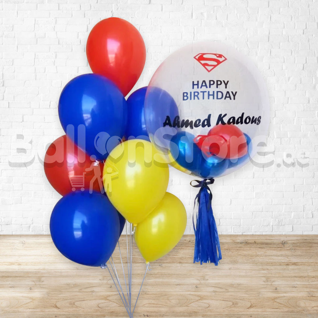 Superman Custom Text Personalized Bubbles Balloon Bouquet Set PRE-ORDE